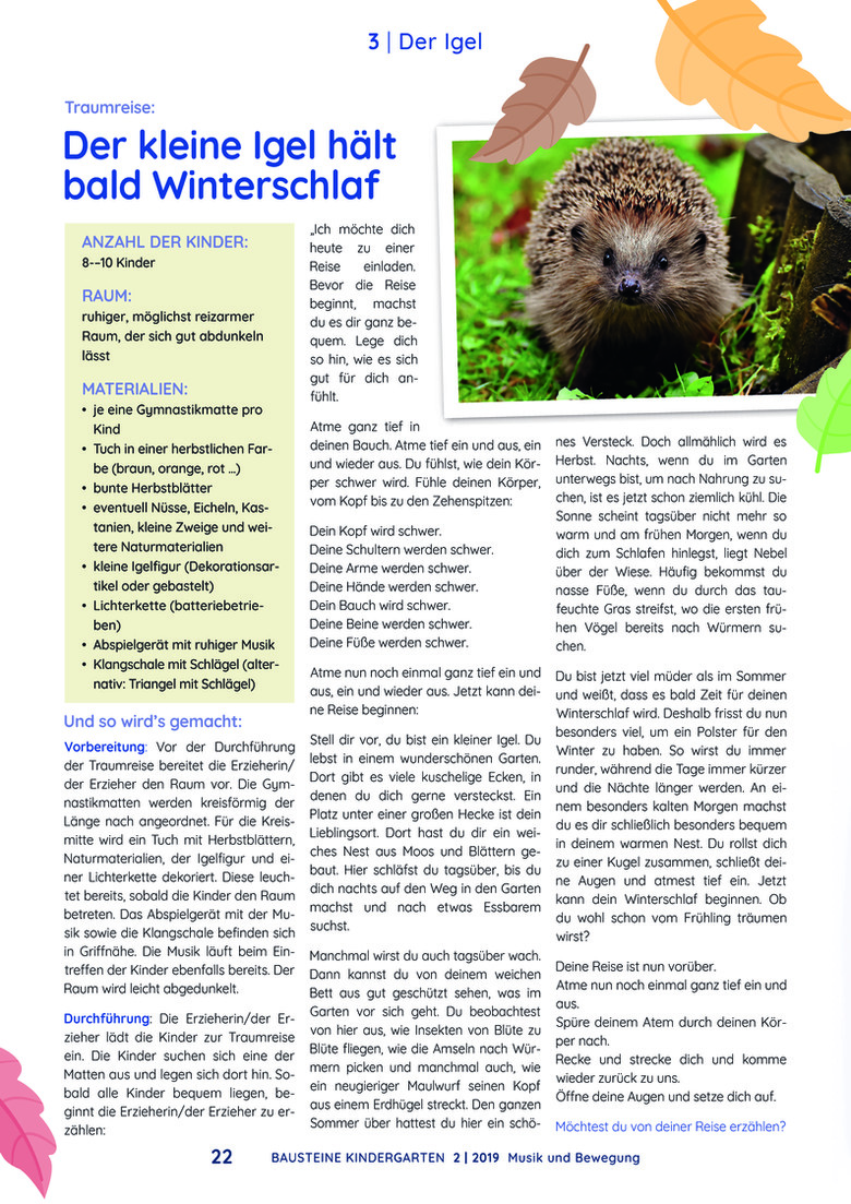 Der Igel | Musik und Rhythmik | Bildungsbereich | KiGa Bausteine